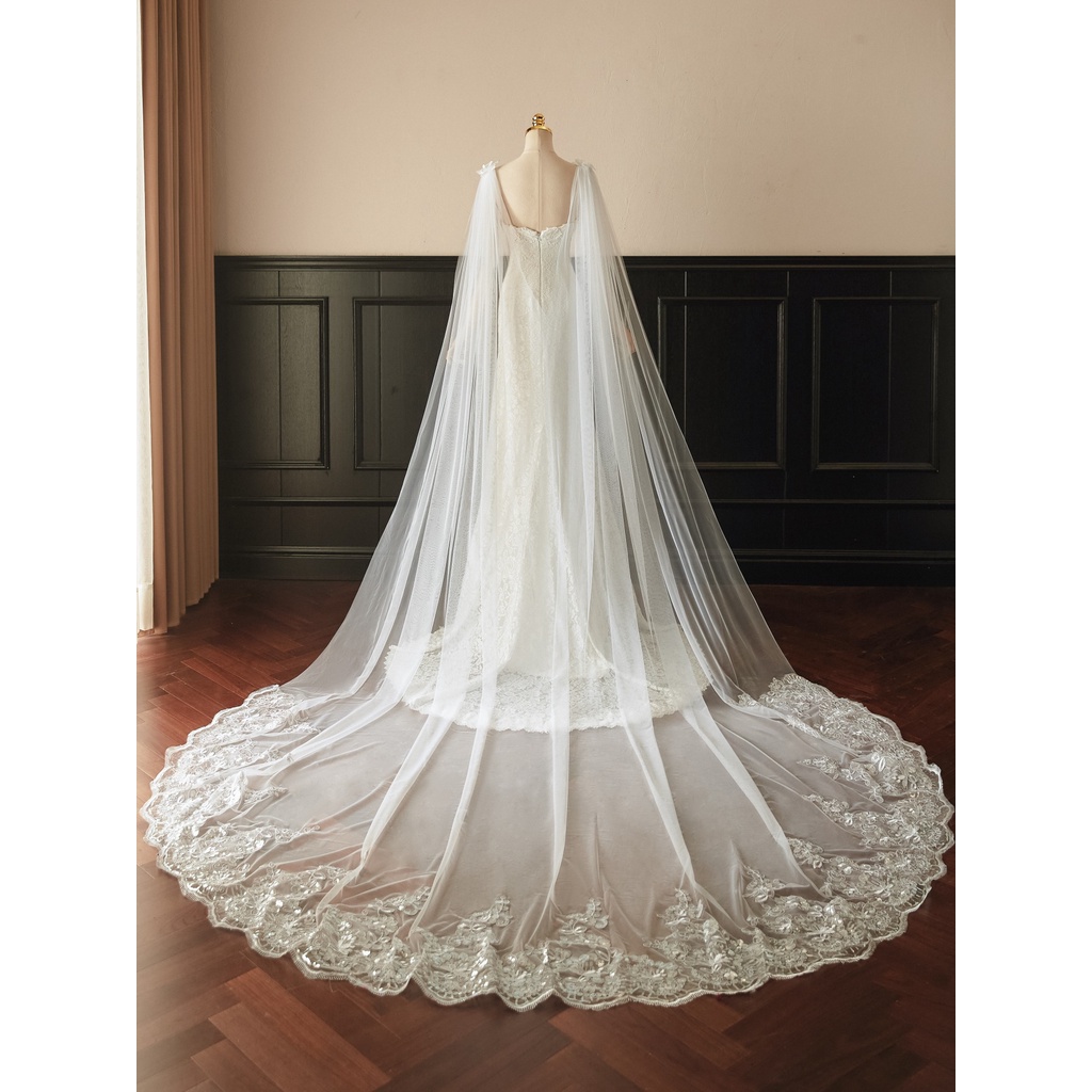 3*3M Cathedral Wedding Cape Veil Sequined Lace Shawl Bridal Shoulder ...
