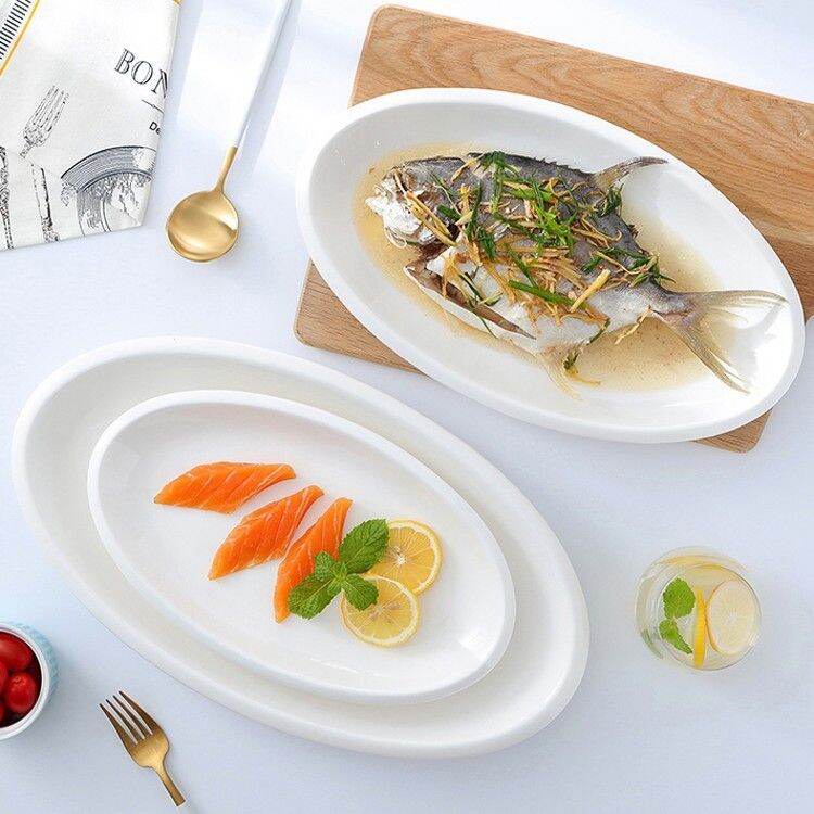 White ceramic oval plate / Fish plate 10/12/13.5/14 inches(25/30/34 ...