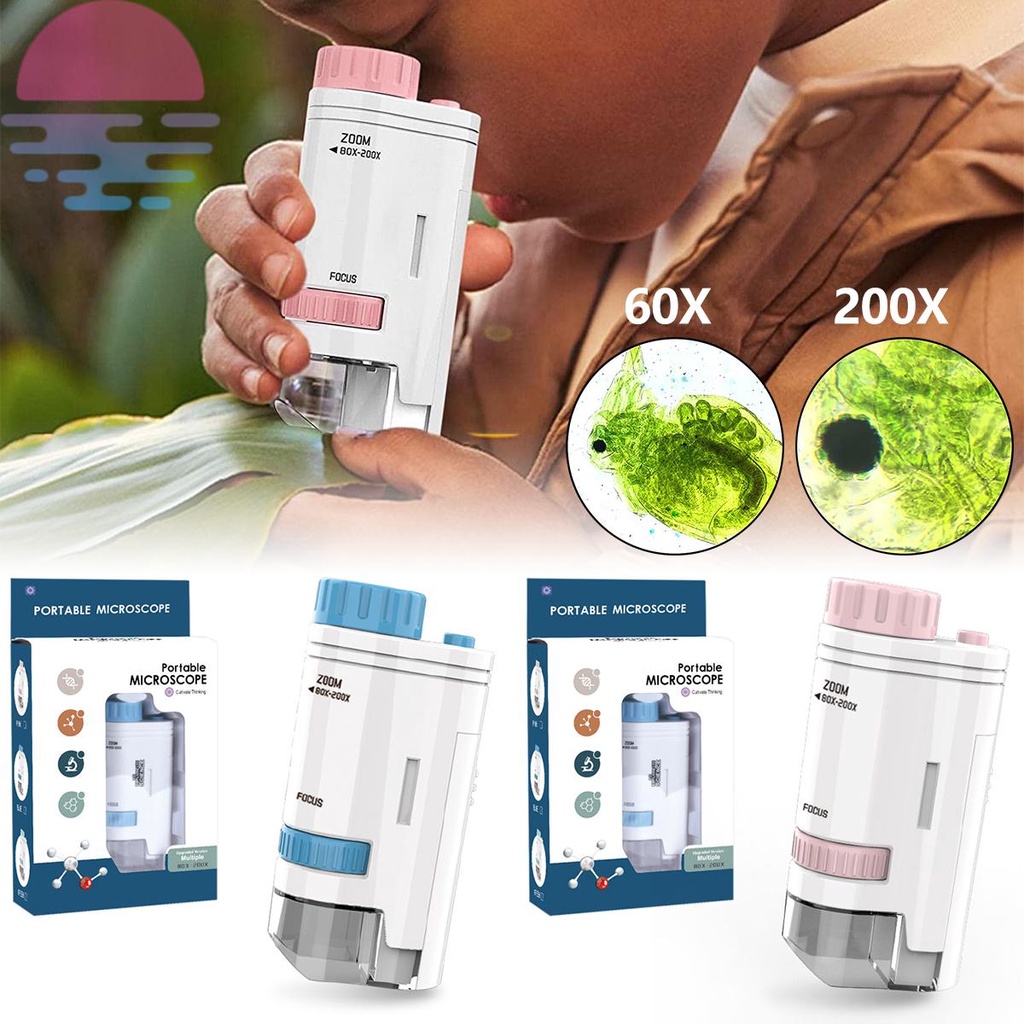 60-200x Electric Mini Pocket Microscope with LED Light Children ...