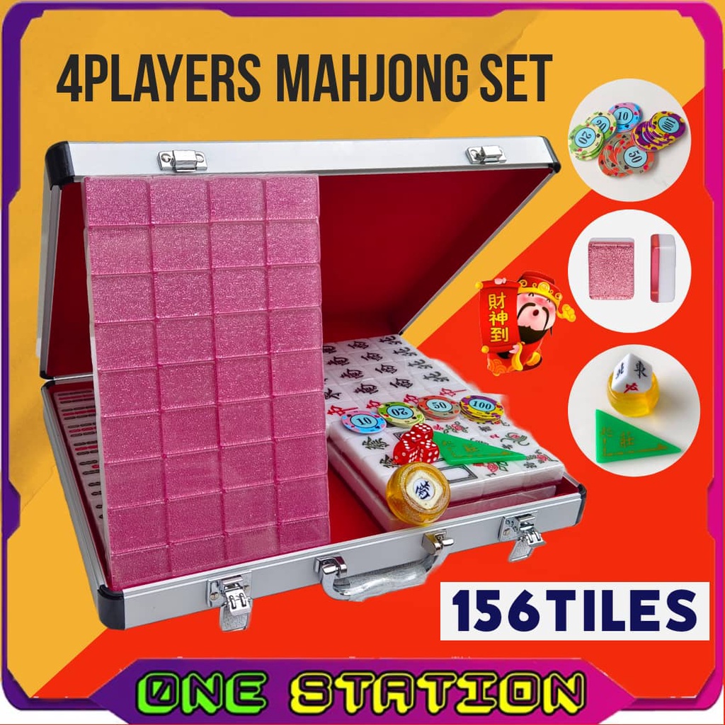 156 Acrylic Tiles Mahjong Set with Aluminium Case Money Chips Wind ...