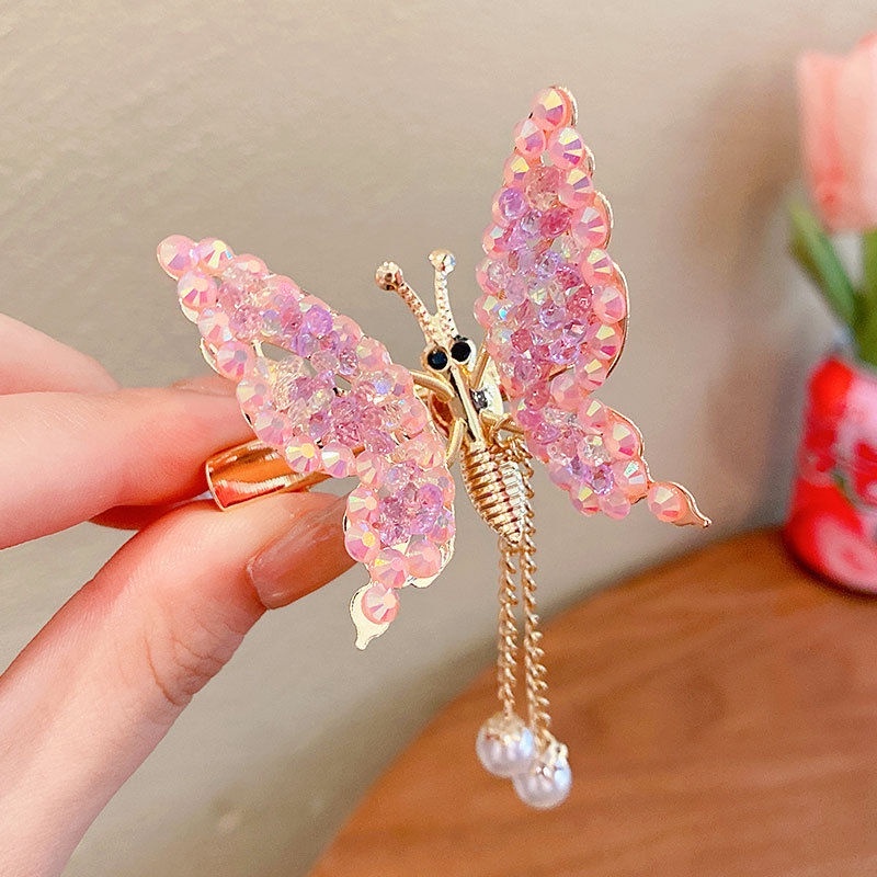 Super Fairy Butterfly Tassel Hair Clip Girls Crystal Mori Princess ...