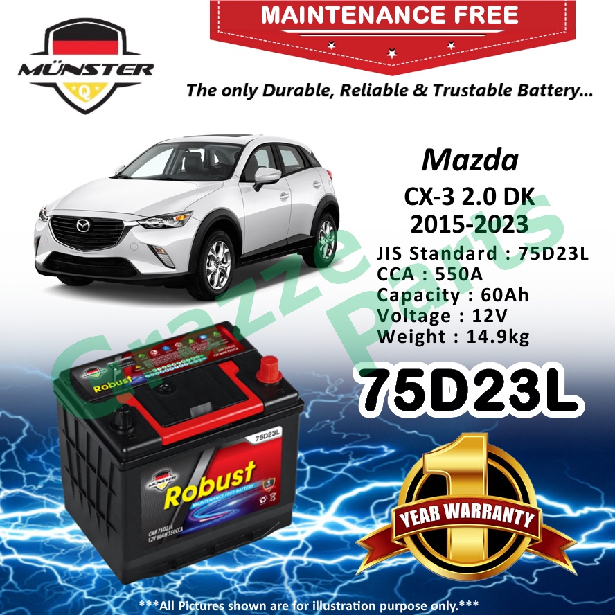 Münster Robust MF CMF 75D23 | 75D23L (60AH) Car Battery Bateri Kereta Mazda CX-3 CX3 2.0 DK 2015 ...