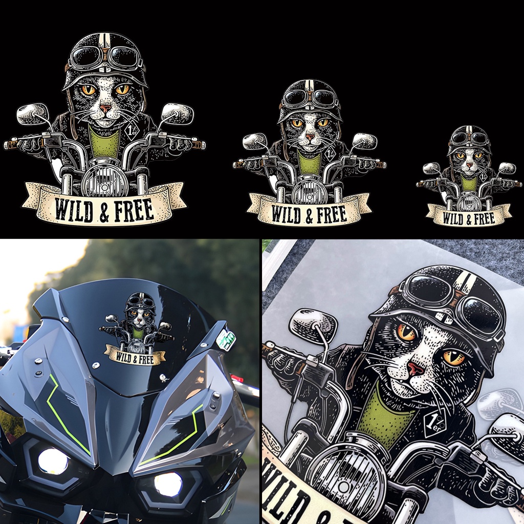 Reflective Wild & Free Cat Rider Sticker Motorcycle Helmet Body ...