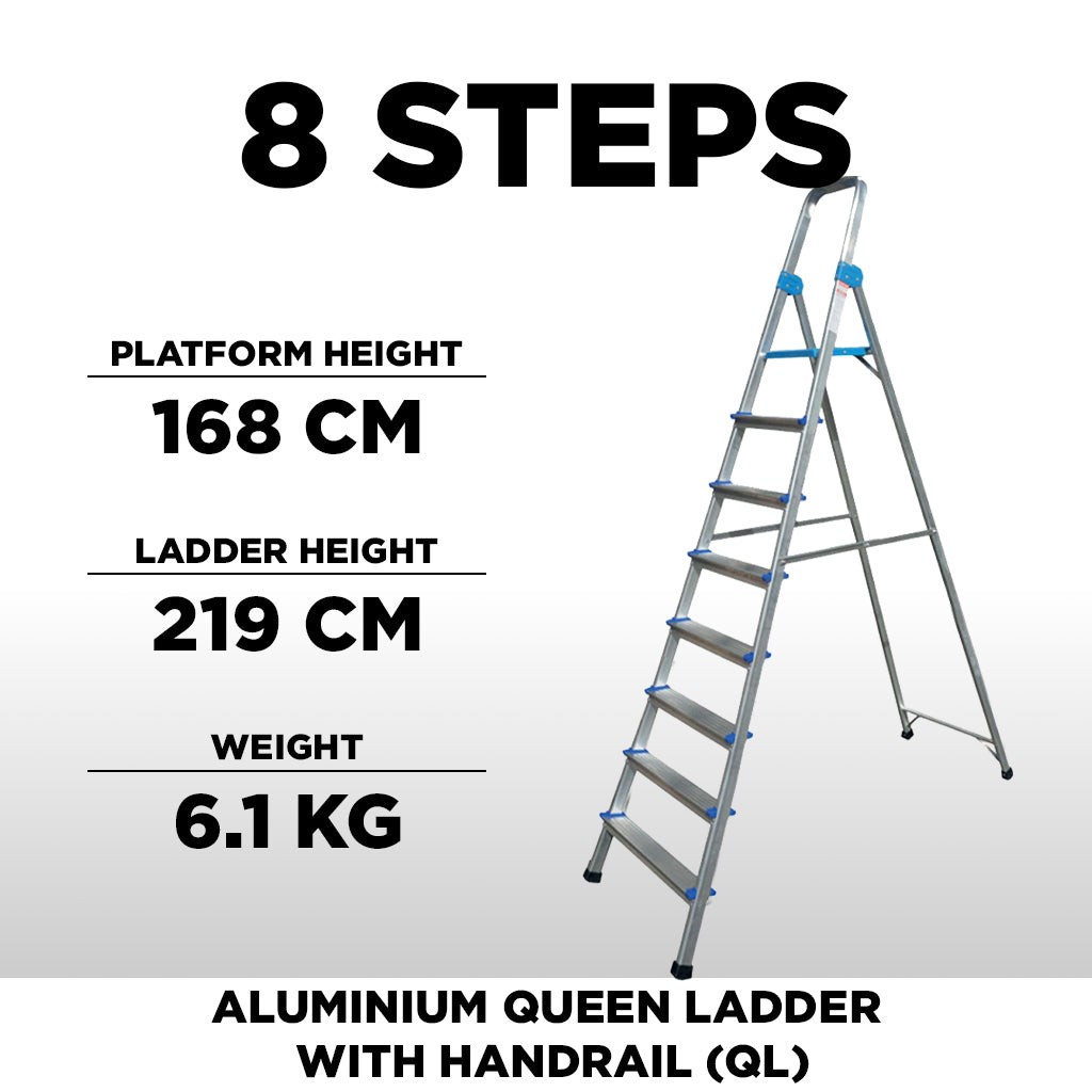 8 Steps Aluminium Queen Ladder With Handrail AL-QL08 ALUCLASS | Shopee ...