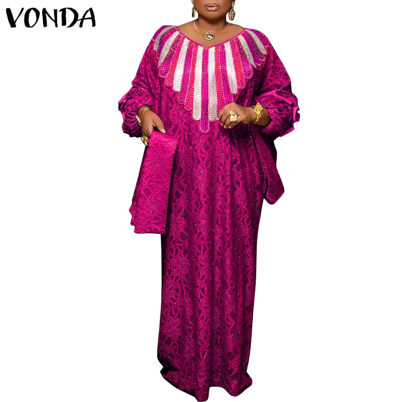 VONDA Women Vintage Daily Casual Round Neck Long Sleeves Print Dresses ...