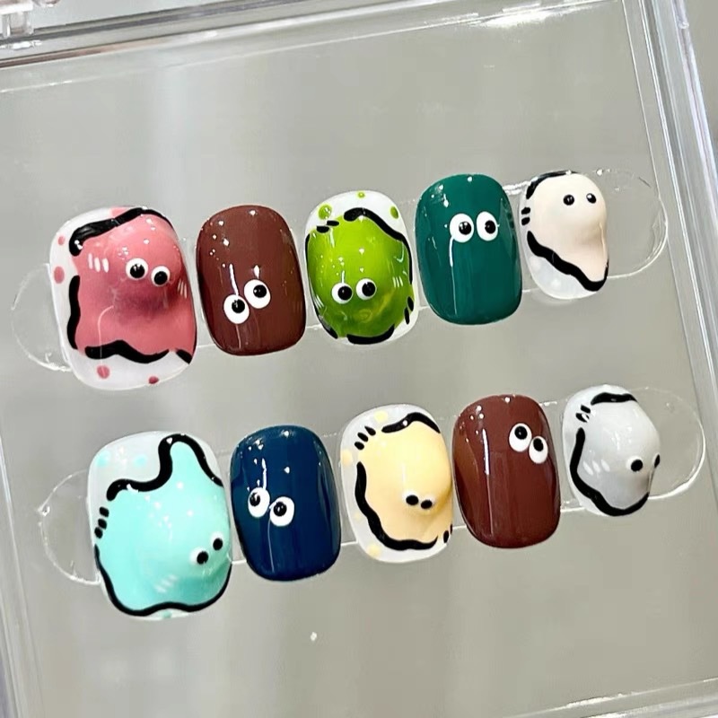 【HANDMADE】Artificial Nail Funny Cartoon Dopamine Cute 3D Expression ...