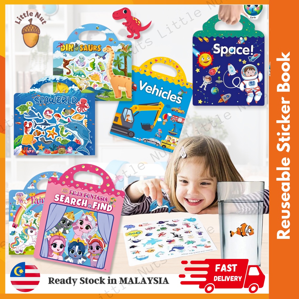 Reuseable Children Sticker Book Kids Fun Learning Educational Multiple ...