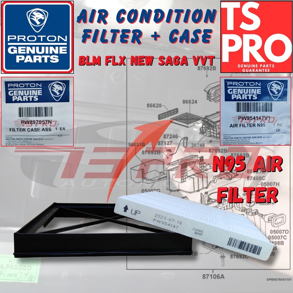 [ 1 Set] (N95)Proton BLM FLX New Saga VVT Genuine Air Cond Filter Case ...