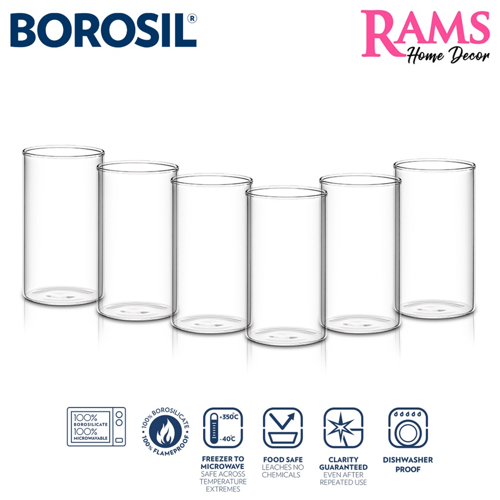 Borosil 6 Pcs Vision Borosilicate Medium Large Glass Set / Mug Set ...