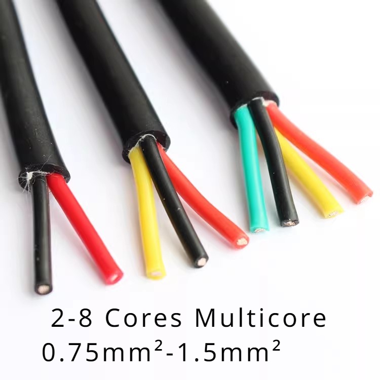 1Meter Black Power Wires Sheath Cable Super Soft Silicone Flexible Copper Wire 2-8 Cores ...