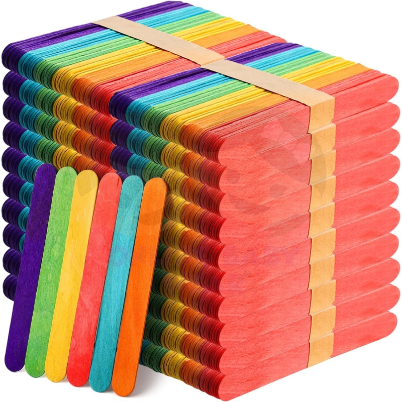 (50Pcs) DIY Colorful Rainbow Ice Cream Stick Wooden Stick Craft Student ...