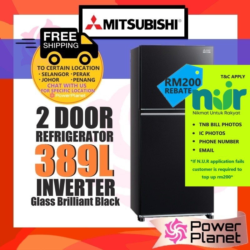 [SAVE4.0] [FREE SHIPPING] Mitsubishi 389L 2 Door Fridge MR-FX43EN Inverter ( Glass Brilliant ...