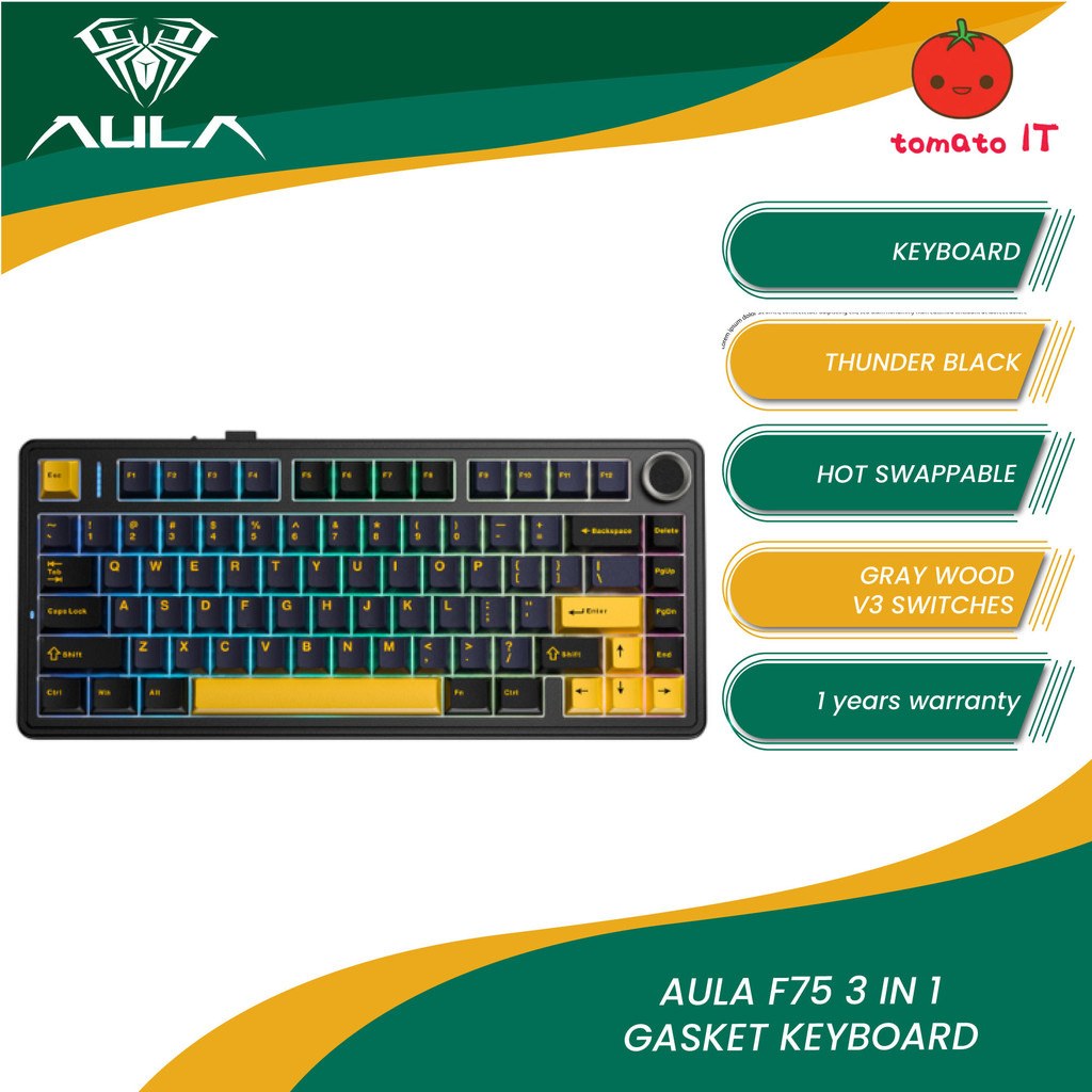 AULA F75 3-in-1 Gasket Mount 75% Mechanical Keyboard - Gray Wood Switch ...
