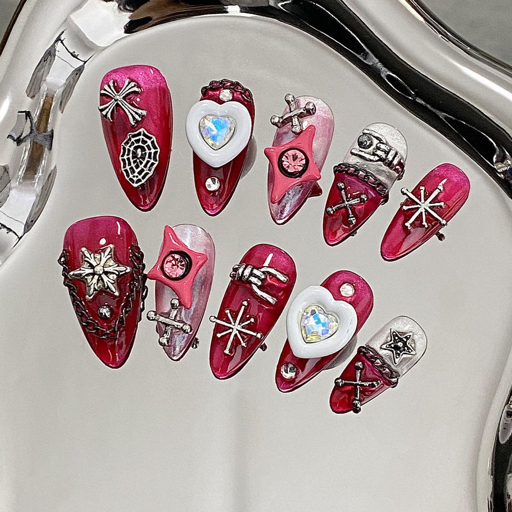 Handmade Senior Hot Girl Cross Wear Armor Dark Black Fake Nail Patch ...