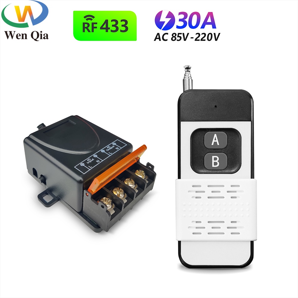 WENQIA 433MHz Wireless light relay switch 1000m Range AC 110V 220V 30A ...