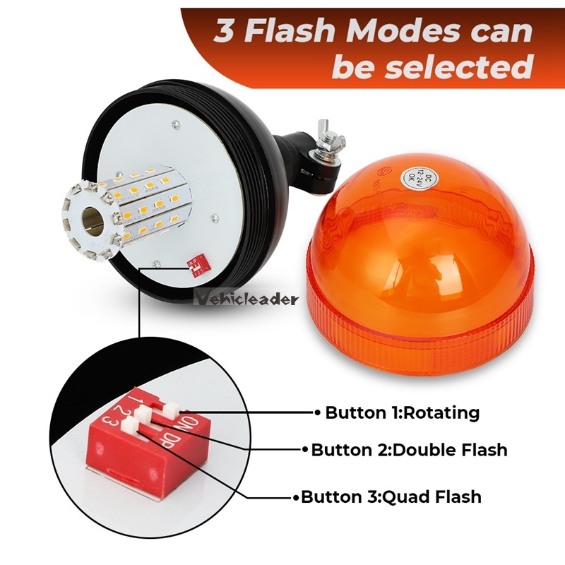 12V-24V LED 3 Modes Tractor Beacon Light Rotating Beacon Rotary Warning ...