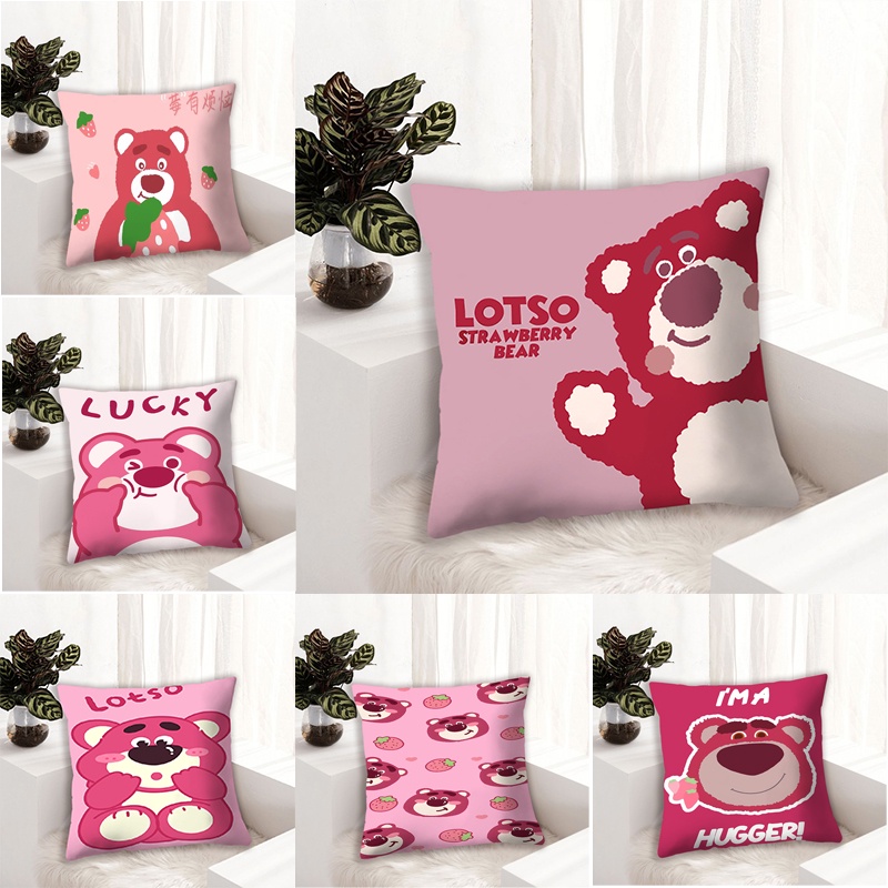 Lotso Strawberry Bear Square Pillow Case Single Side Printed Polyester ...