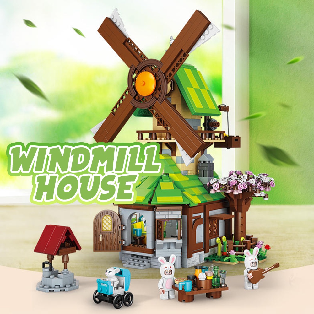 LOZ IDEAS Mini Block Windmill House Farm Village Building Brick 绿色风车屋 ...