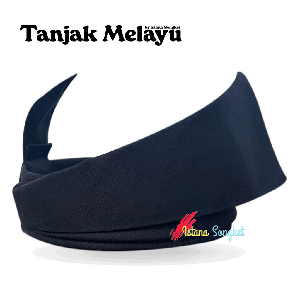 HITAM Tanjak Melayu Black Tengkolok Plain Adult Men And Children Destar ...