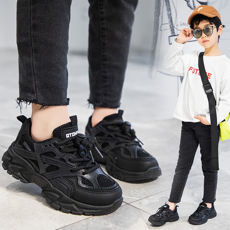 Black Shoes for Kids Boys Girls School Shoes Children's Soft Mesh ...
