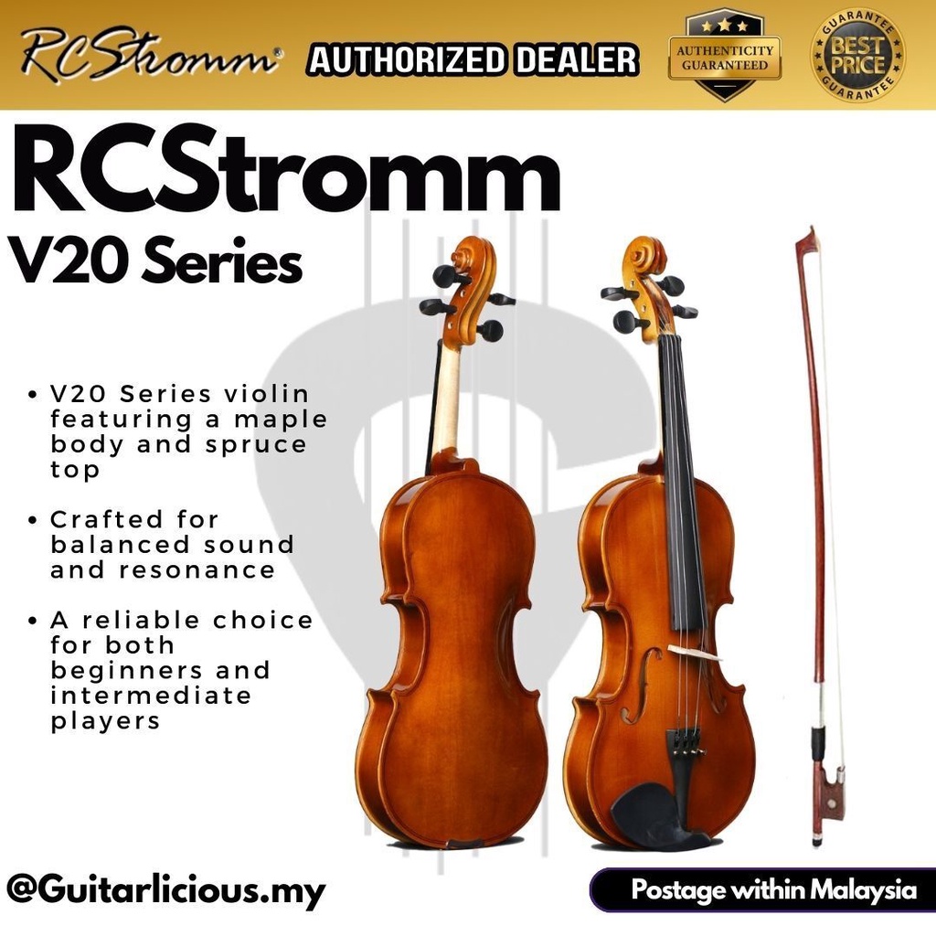 RCStromm V20 Beginner Standard Violin Set- Maple Body with Spruce top ...
