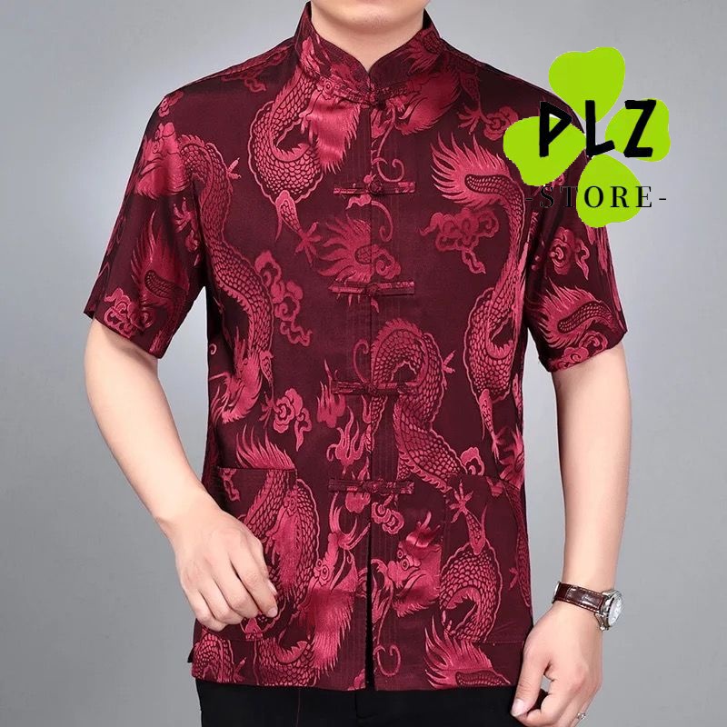 唐装 2025 cny 男装 High Quality Silk Satin Shirt Plus Size Embroidery ...