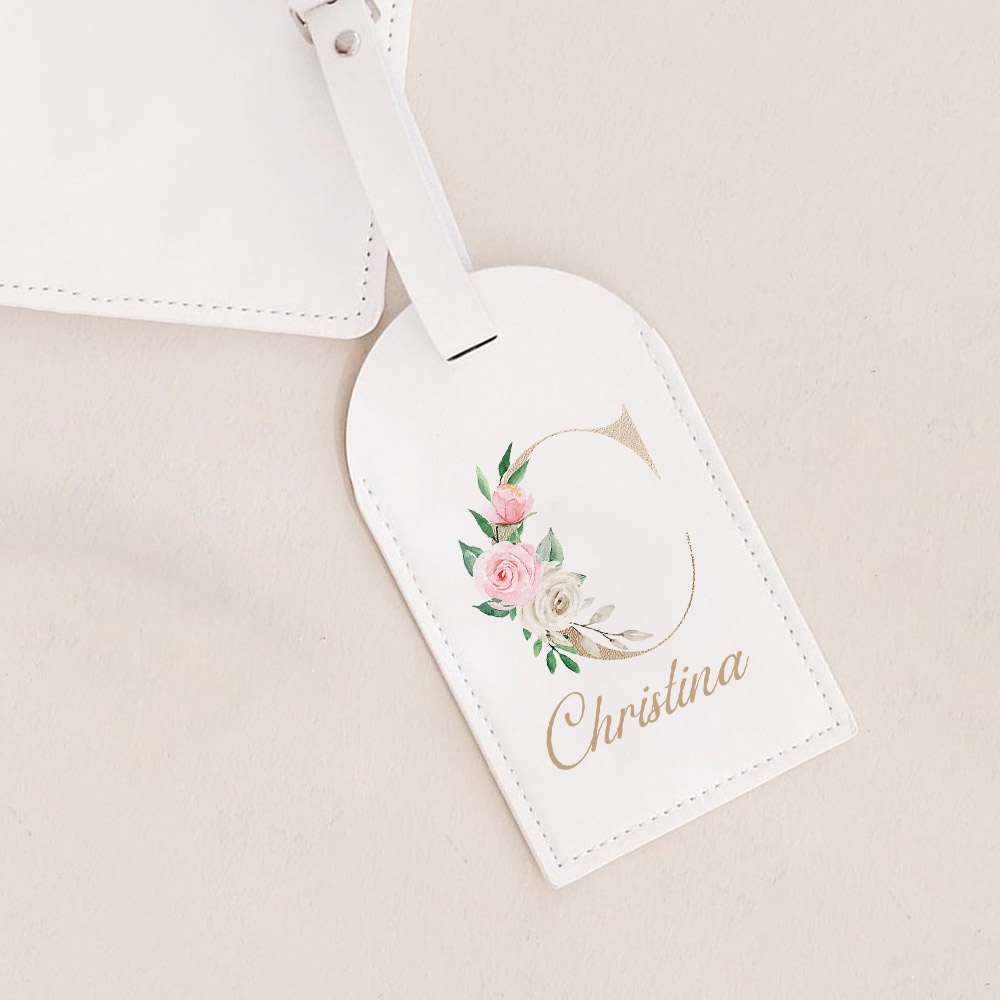 Initial with Name Suitcase Identifier Label Baggage Personalised PU Leather White Luggage Tag ...