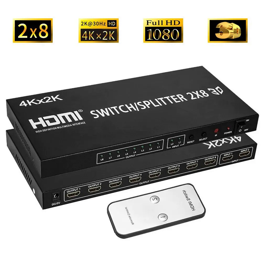 4K HDMI Switcher Splitter 2 In 8 out HDMI Switcher 4K 60Hz 2x2 2x4 2x8 3D Video Converter ...