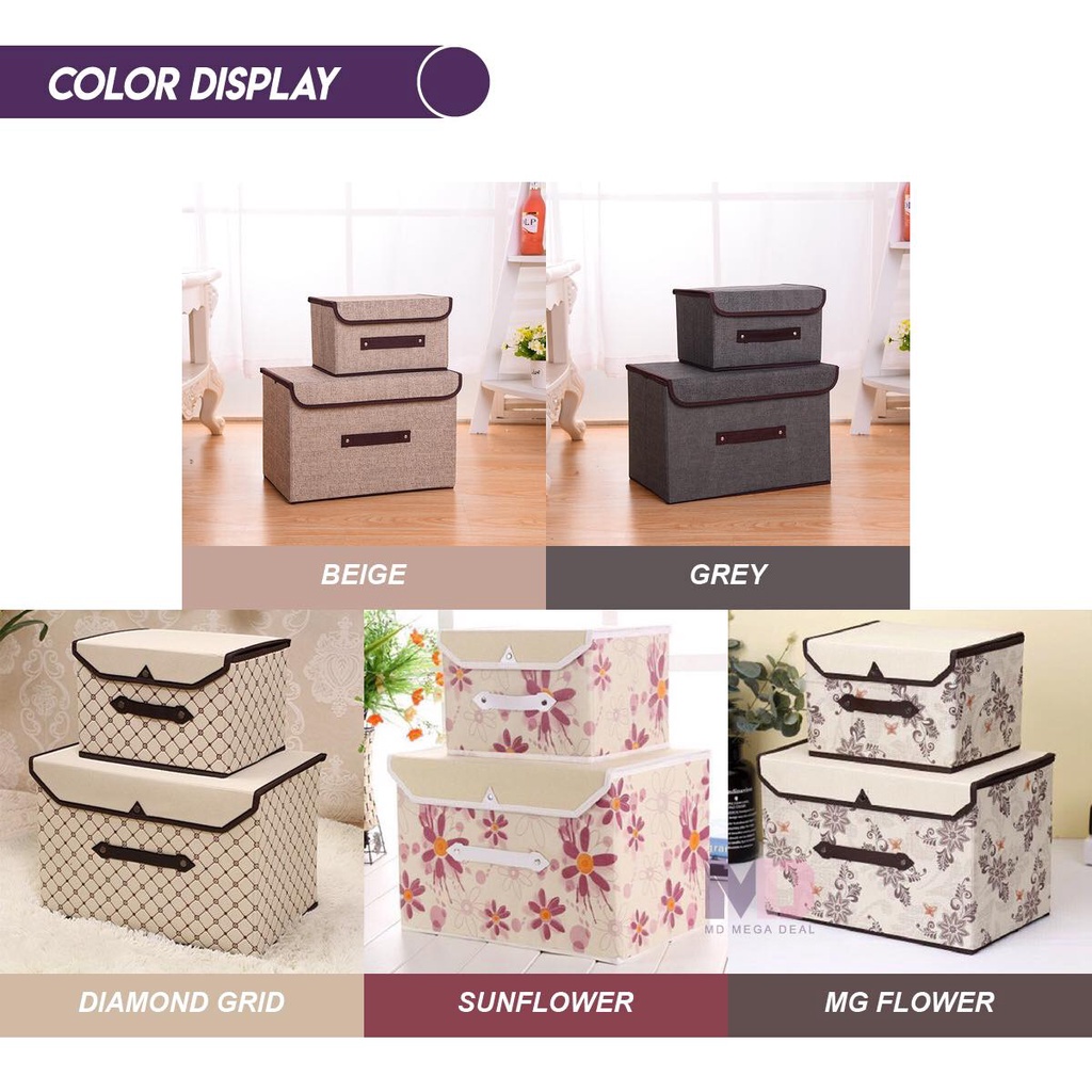 2 In 1 Korean Storage Box Foldable Linen Cloth Storage Box | Shopee ...