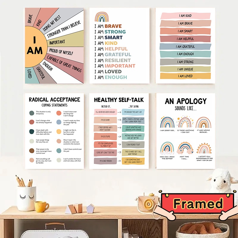 Framed Positive Kids Classroom Wall Art Canvas Painting with Frame ...