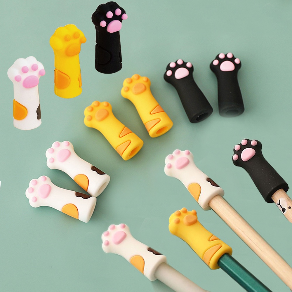 3Pcs/Set Kawaii Cat Pencil Cap Cartoon Silicone Pen Topper Covers For ...