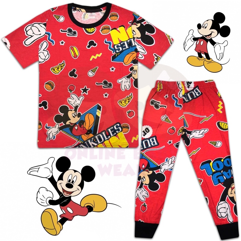 (3M-11Y) FM Red MIKI STICKERS FULL PRINT Cotton Kids Pajamas - Pyjamas ...
