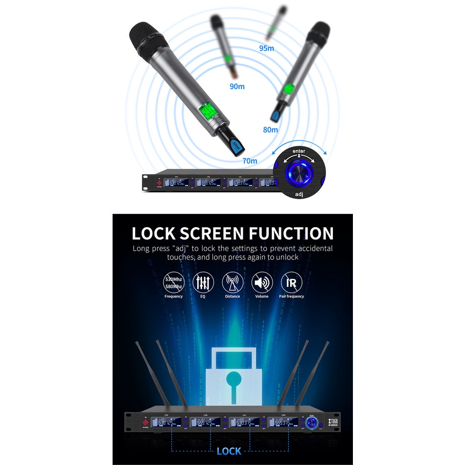 [UK PLUG] XTUGA wireless handheld microphone professional 4-channel UHF multi-group frequency ...