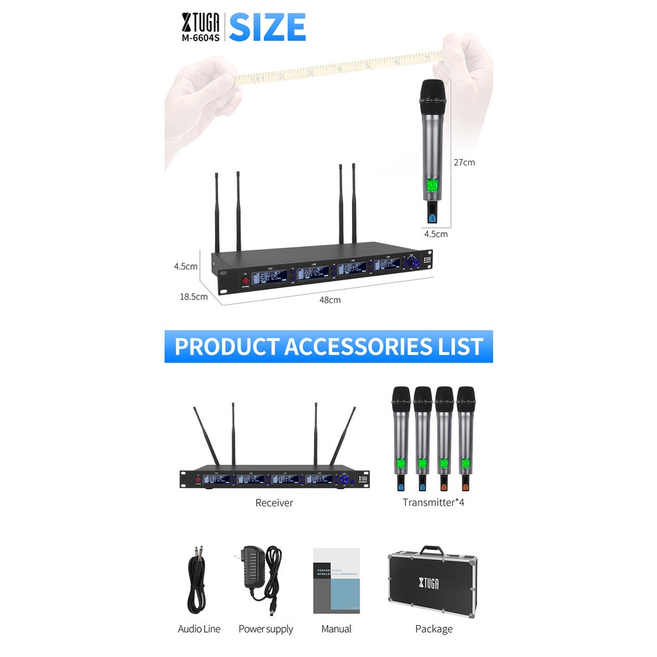 [UK PLUG] XTUGA wireless handheld microphone professional 4-channel UHF multi-group frequency ...