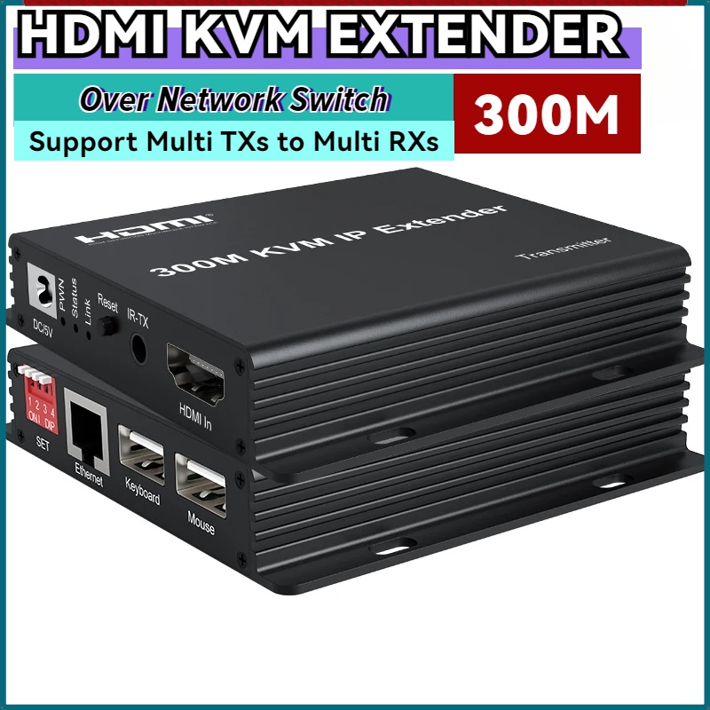 300M HDMI KVM Extender over IP Rj45 Cat5e/6 1080P HDMI USB Ethernet ...