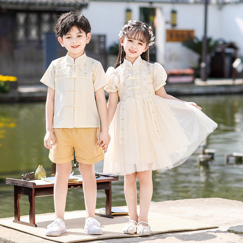 CNY Girls Cheongsam Dress Boys Hanfu Sets Chinese New Year Children ...