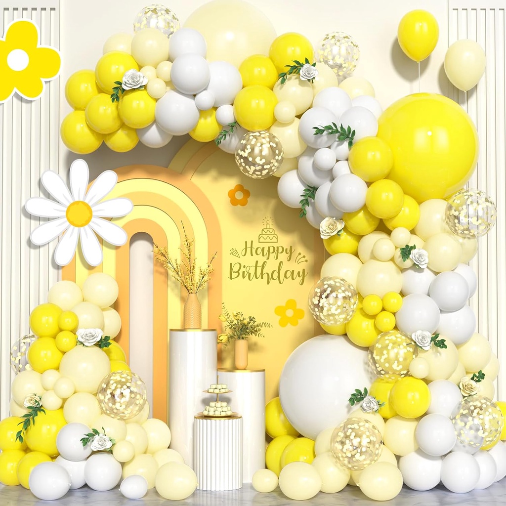 Yellow White Balloon Garland Arch Kit, Yellow Confetti Balloon for ...