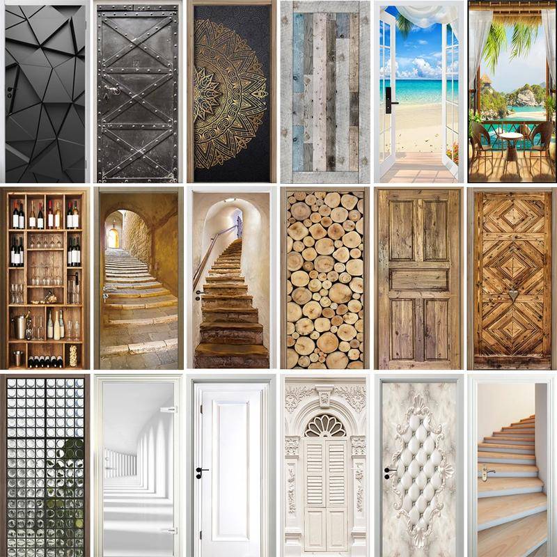 Custom Vintage 3D Door Stickers Self Adhesive PVC Wooden Printed Retro ...