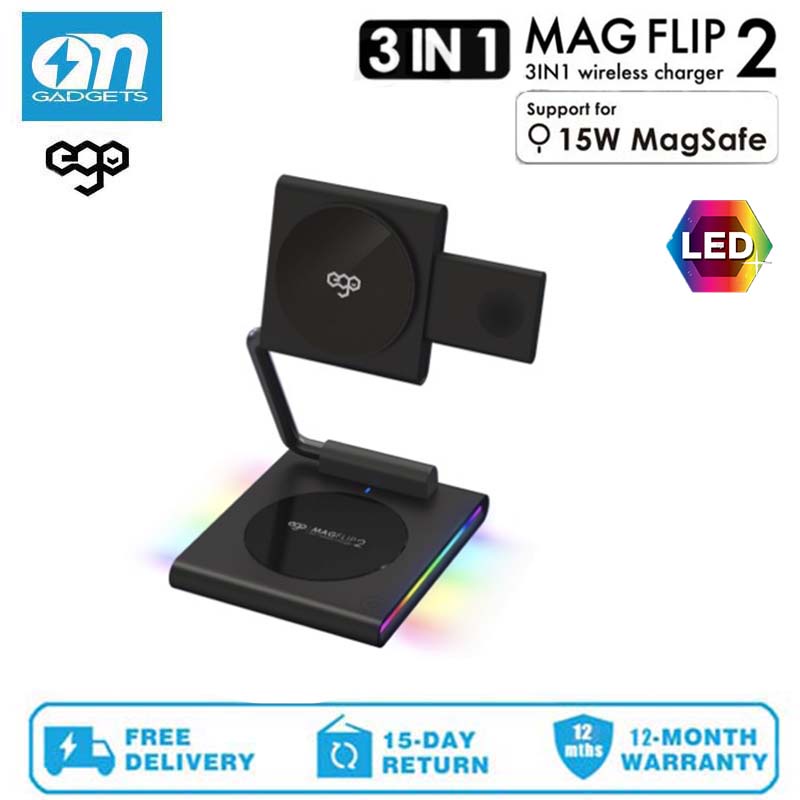 EGO Mag Flip 2 3IN1 15W Magsafe Foldable Wireless Charger Charging ...