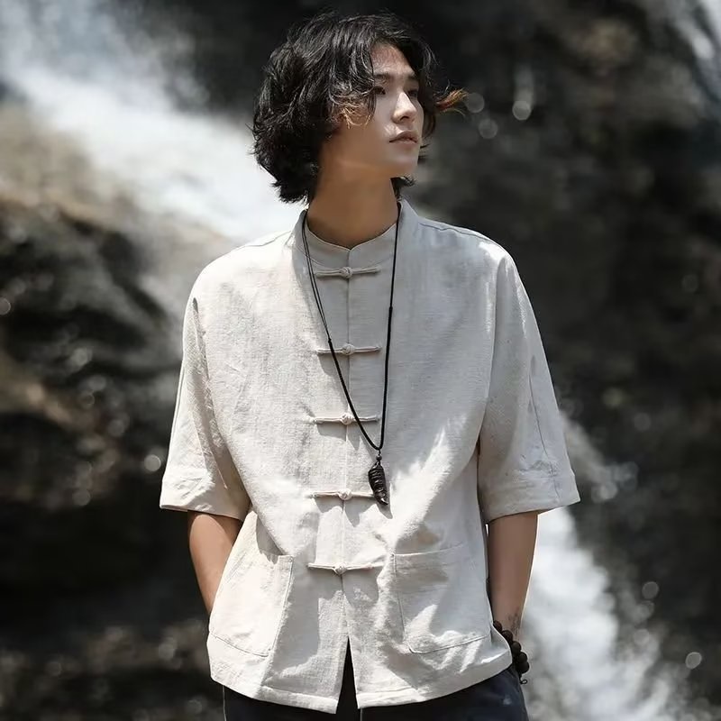 Tang Dynasty men's fashion brand youth Chinese style linen shirt short ...