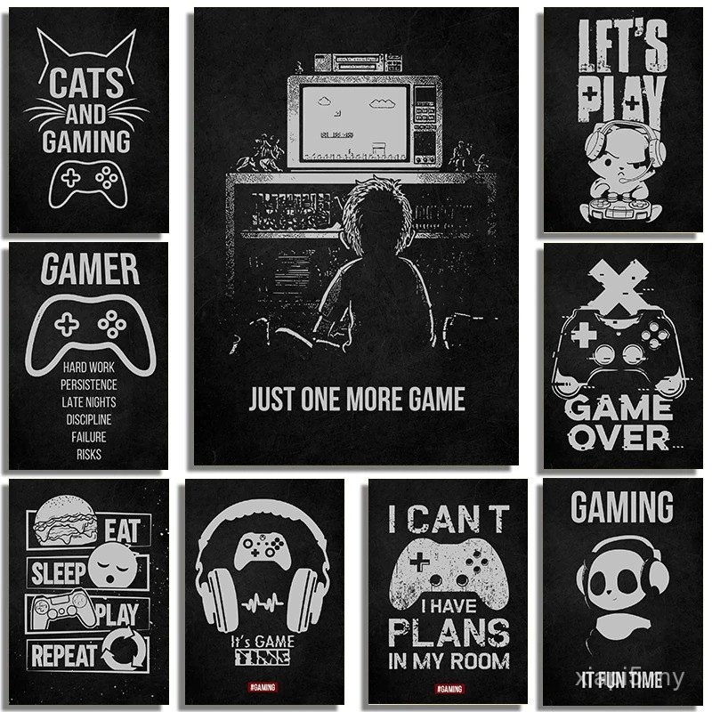 Gaming Gamer Slogan Posters Game Quotes Controller Prints Canvas ...