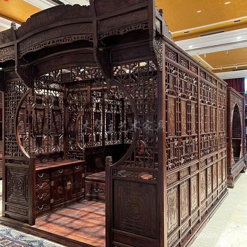 Katil Rangka Dua Baris Dinasti Qing Lama Pulpa Kayu Emas Ukiran Katil ...