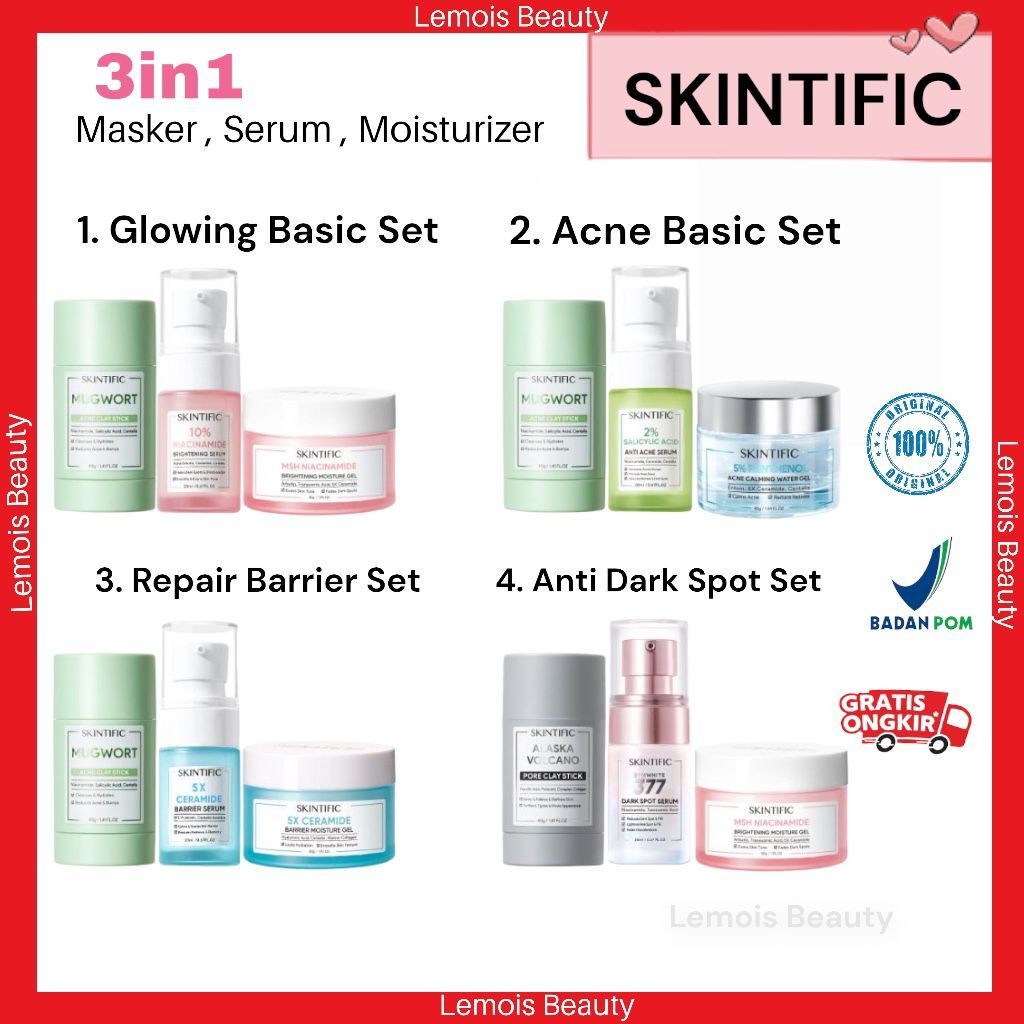 Imp- SKINTIFIC Package 3pcs bundle set gets MUGWORT Clay Stick glowing basic set & acne basic ...