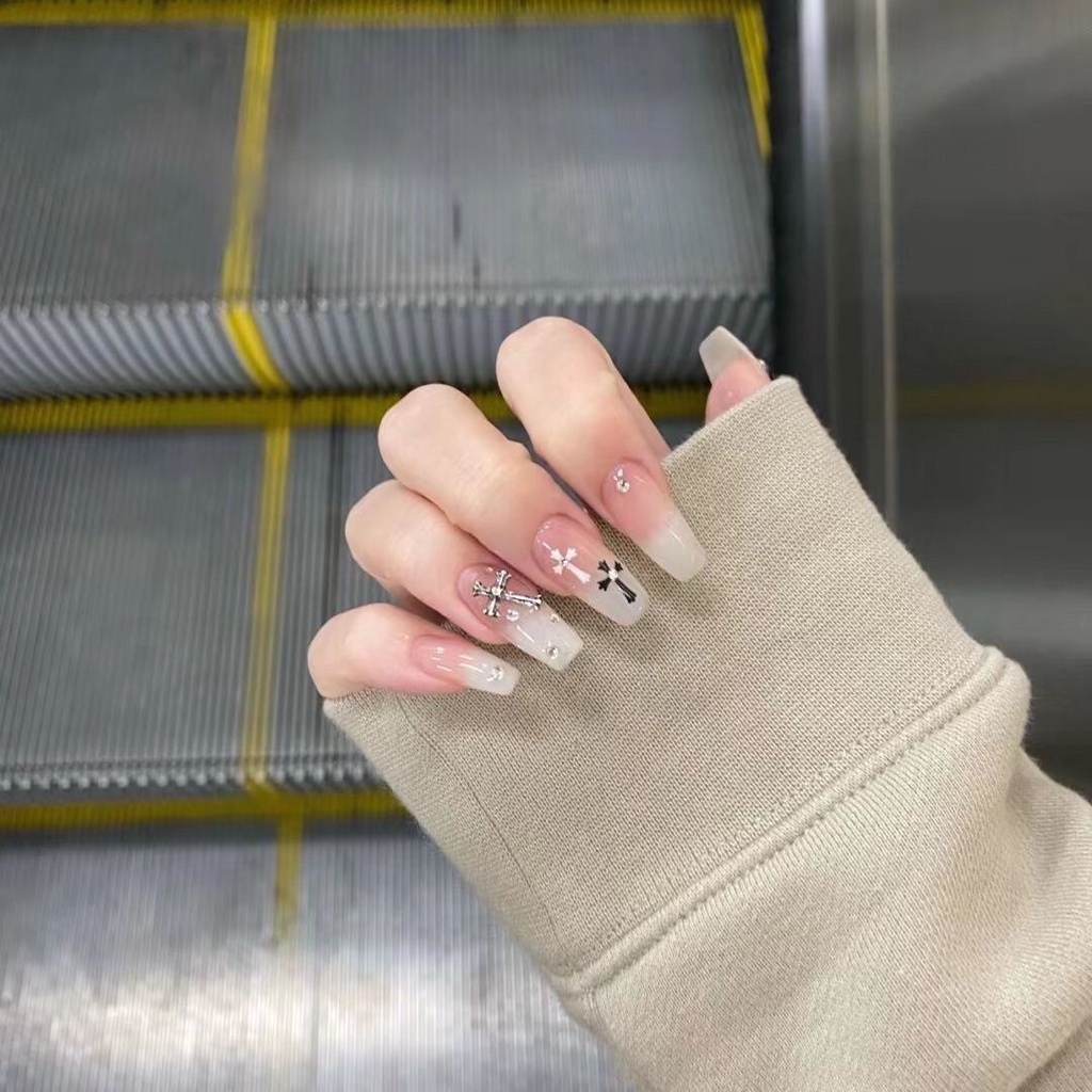 Krochin Fake Nails Gothic Cross Manicure Patch Cream Gradient Crow ...