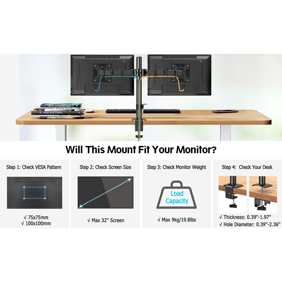 Inplay KMT-2 Dual Arm Monitor Stand Monitor Mount Adjustable With C Clamp Stand For 14-27 ...