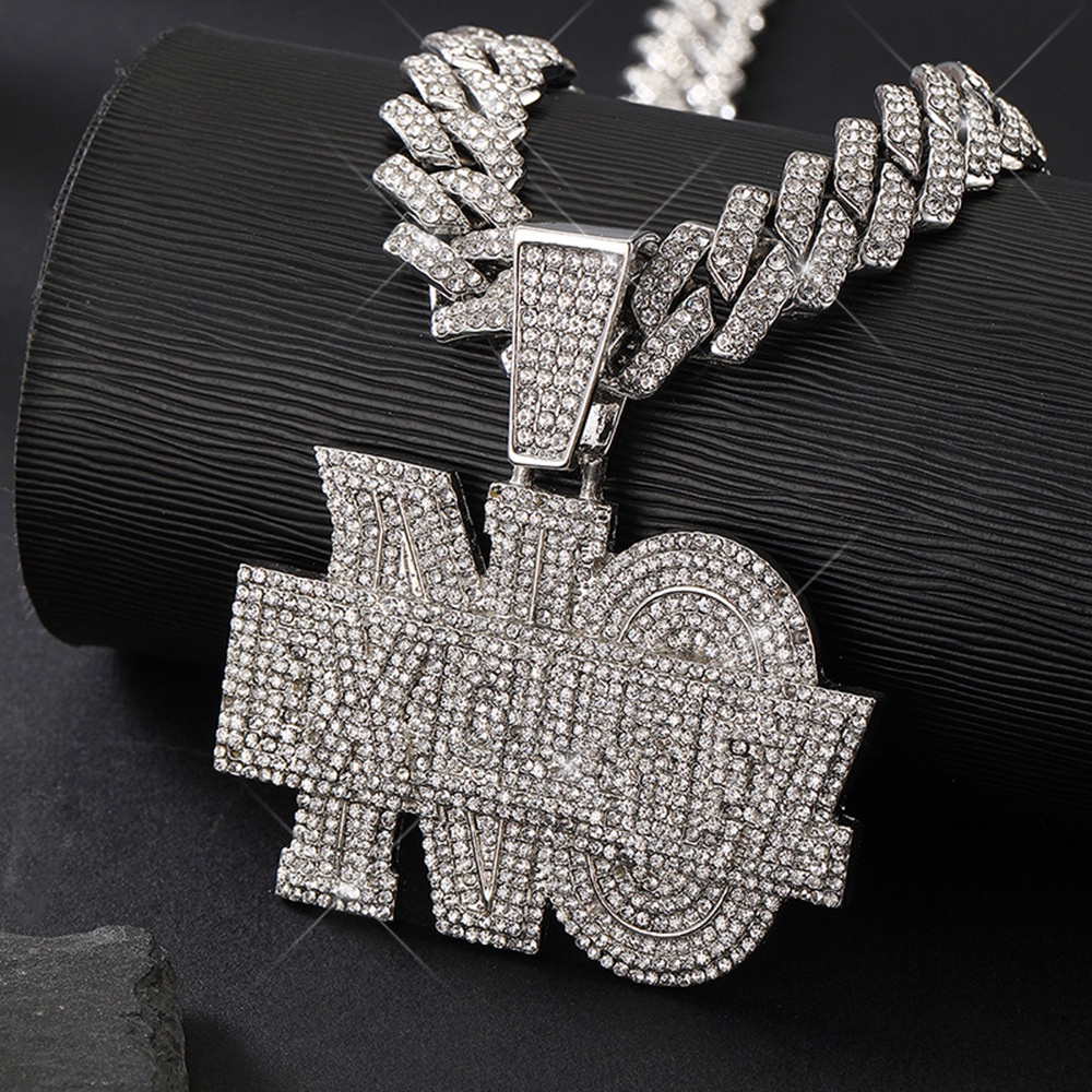 Hip Hop Necklace Diamond Letter NO Necklace Pendant Fashion Cuban Chain ...