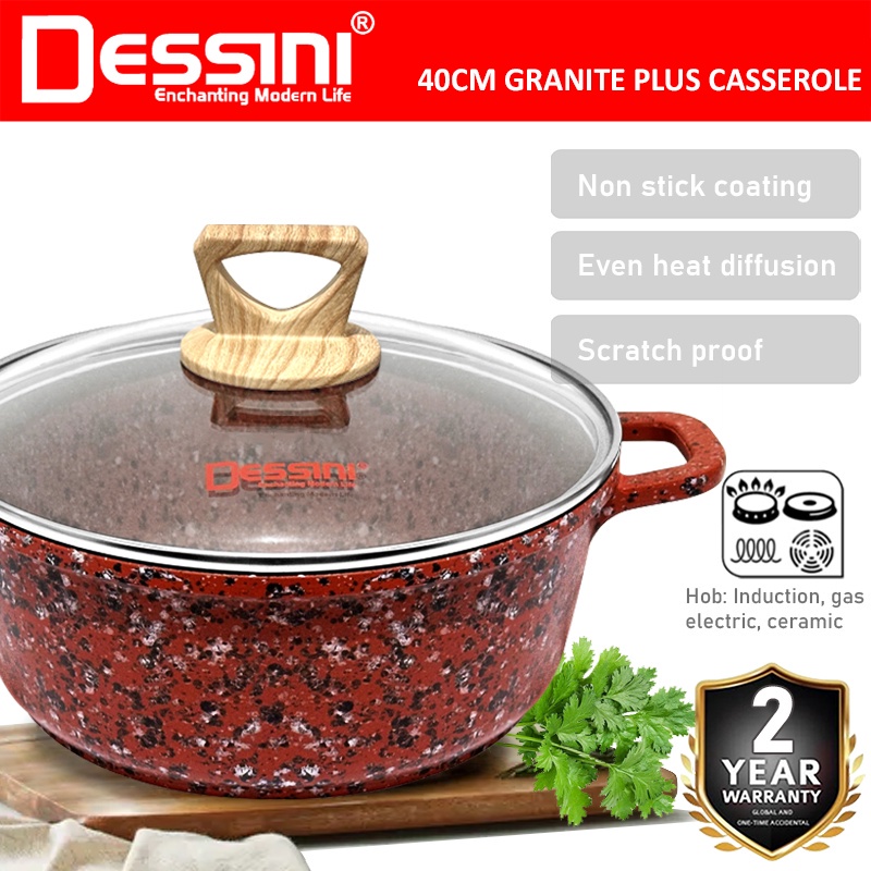 DESSINI ITALY 40CM Granite Plus Casserole Induction Non Stick Pot Bowl ...