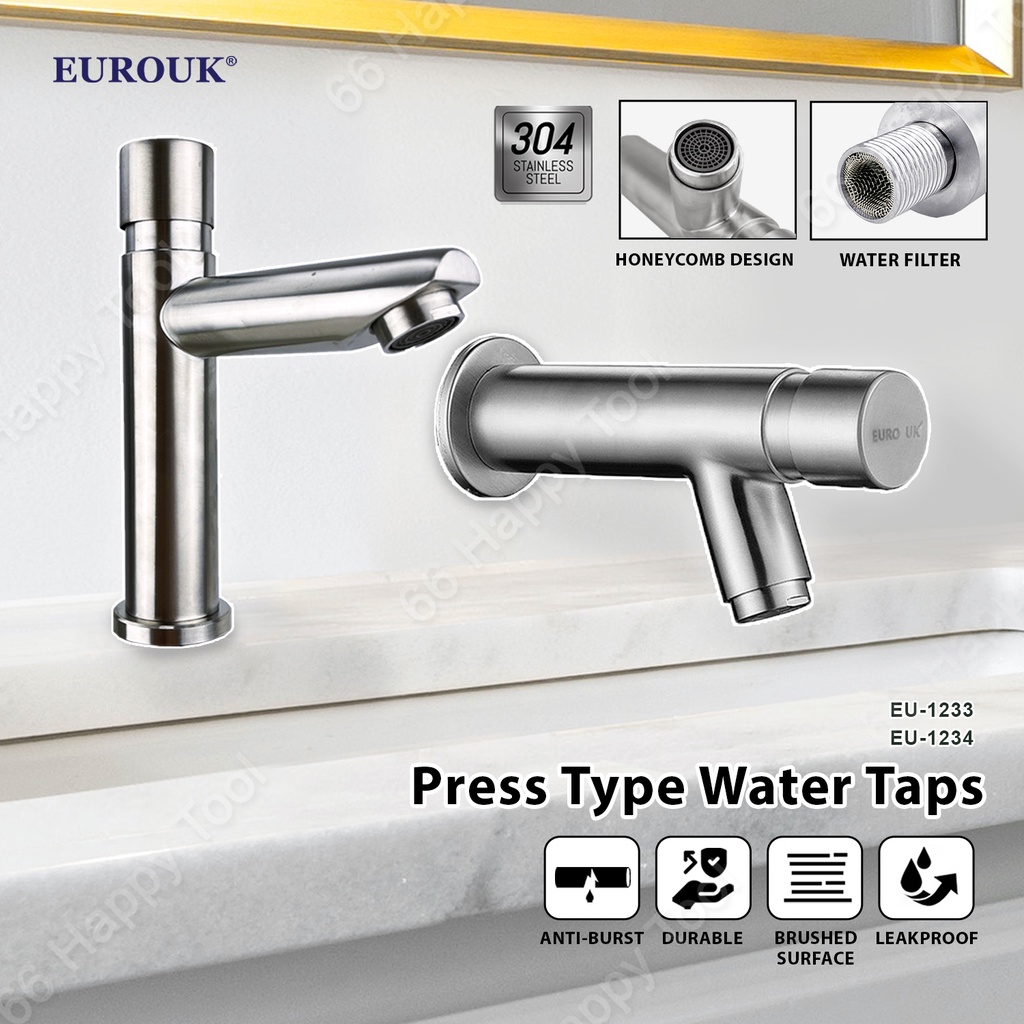 EUROUK Toiler Taps Brass Auto Self Closing Time Delay Pillar Wall ...