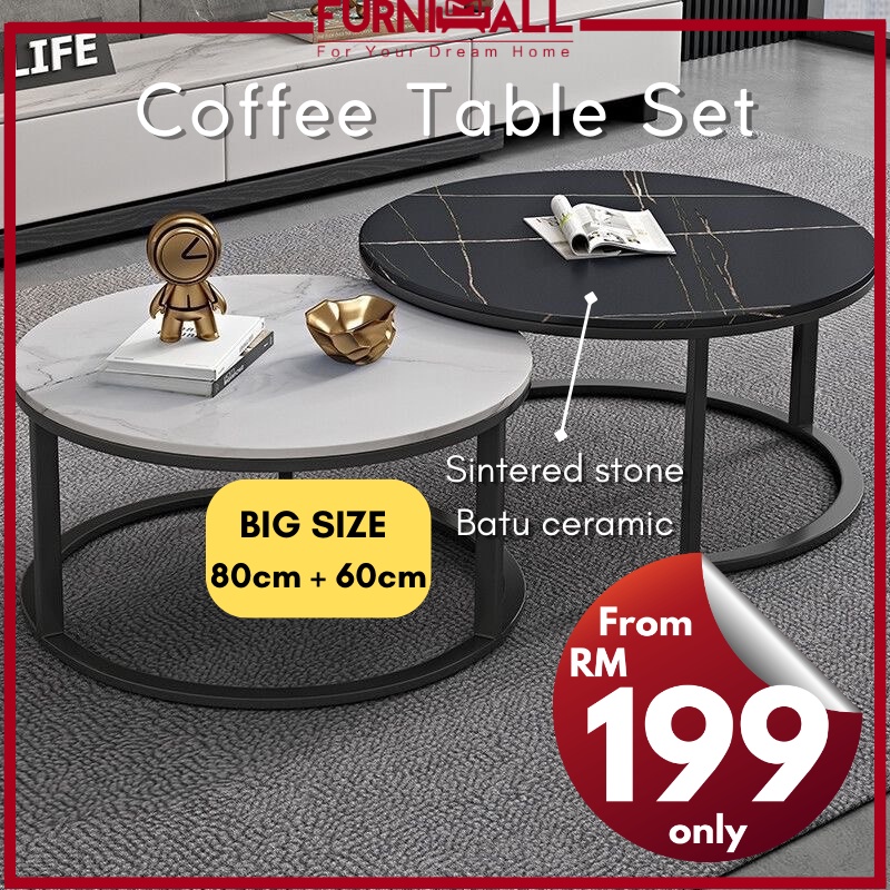 80+60 Furnimall Sintered Stone Ceramic Coffee Table 2in1 Marble Design ...
