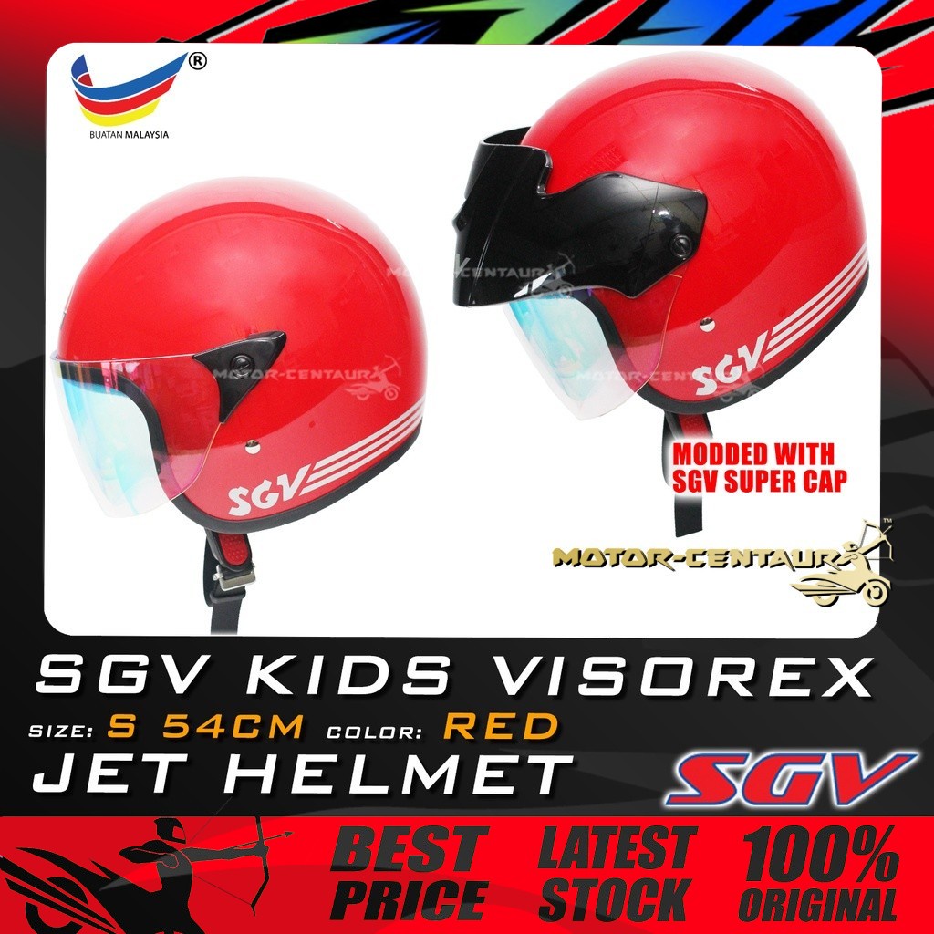 TOPI KELEDAR KANAK-KANAK/BUDAK SGV HELMET KIDS VISOREX MERAH RED S ...